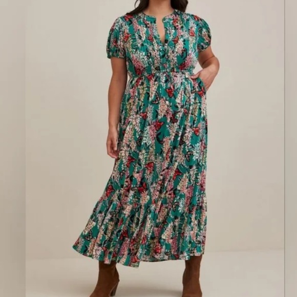 torrid | Dresses | Torrid Stretch Midi Pintuck Tiered Dress Challis ...